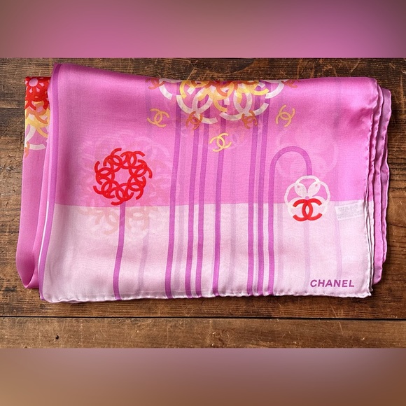 CHANEL | Accessories | Chanel Interlocking Cc Silk Long Scarf Shades Of ...